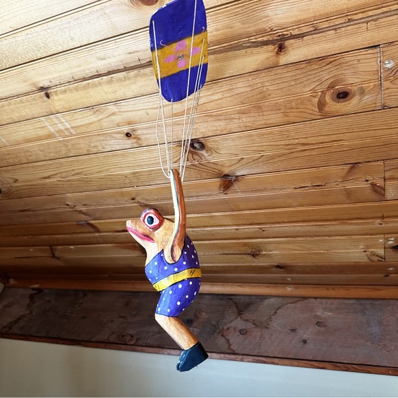 Wall Decor | Balinese Hand Carved Wood Skydiving Frog | Poshmark